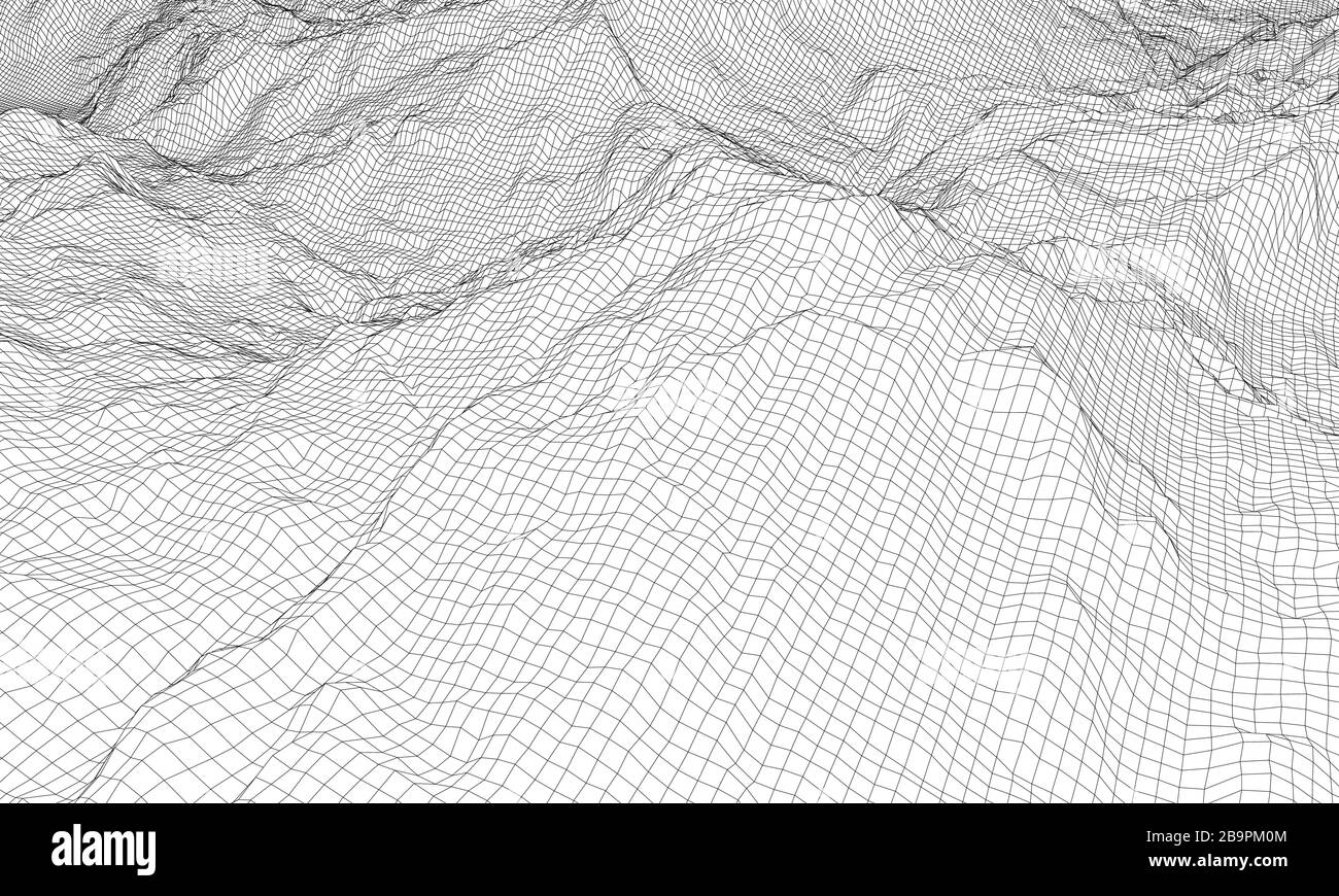 Abstract 3d wire-frame landscape. Blueprint style. Vector rendering ...