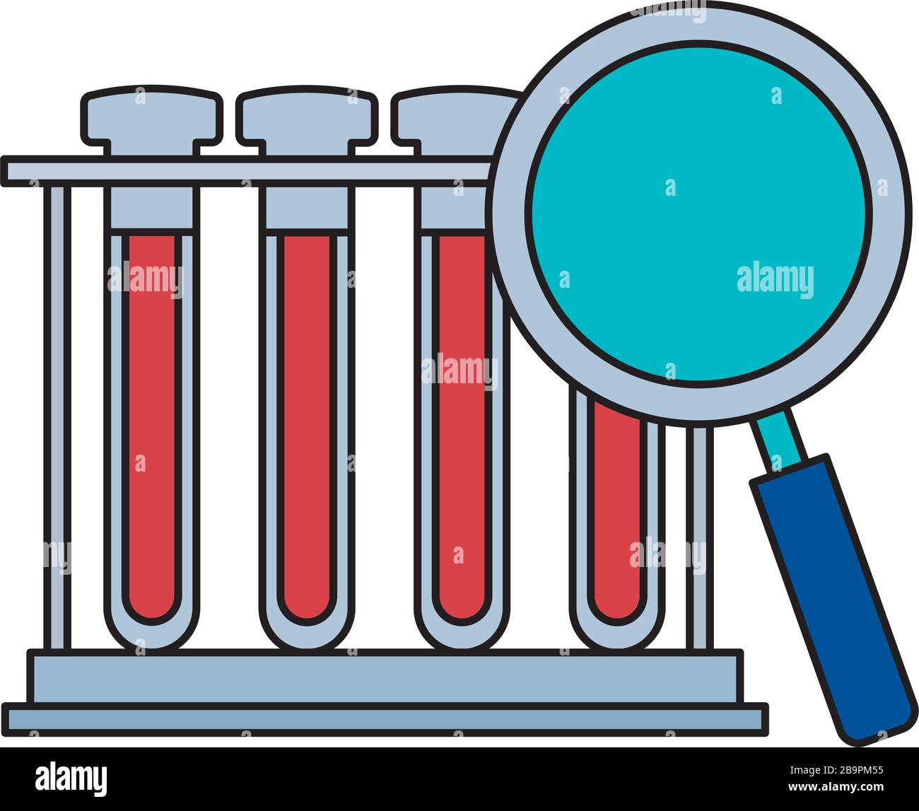 set of tube test with magnifying glass isolated icon Stock Vector Image ...
