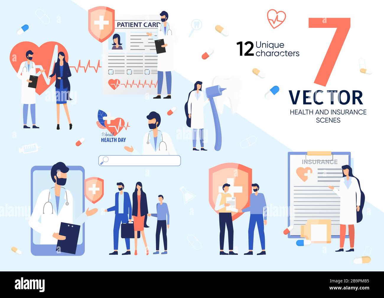 Healthcare Insurance Services Vector Scenes Set Stock Vector Image ...