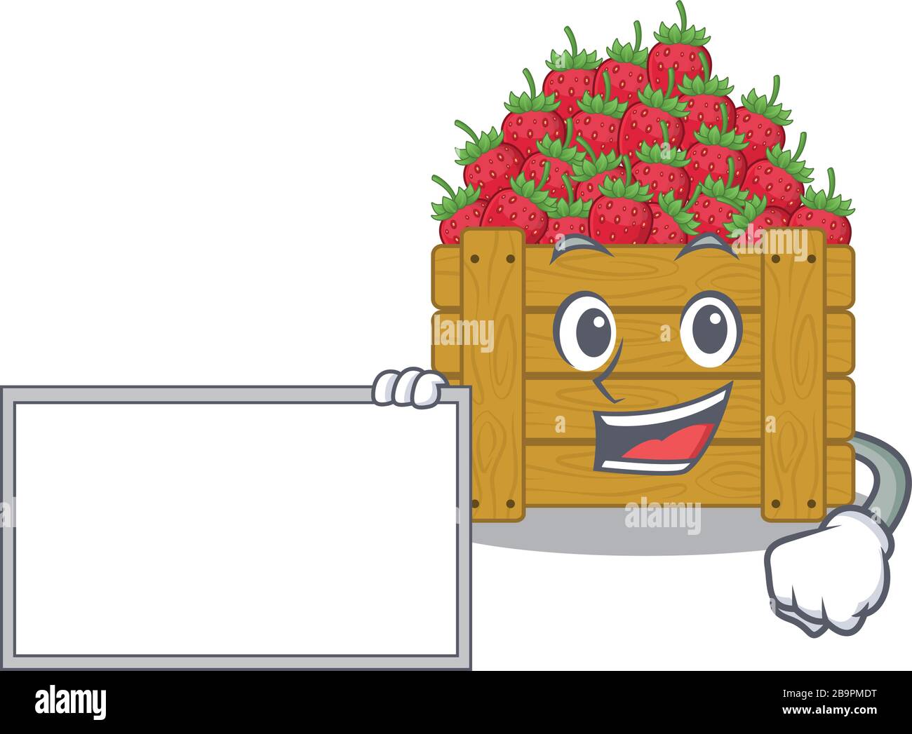 Strawberry fruit box with board cartoon mascot design style Stock ...