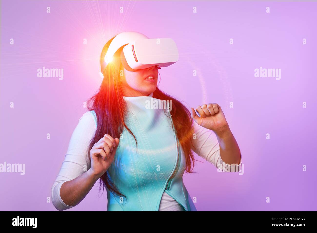 Woman wearing virtual reality headset. Concept of virtual reality ...
