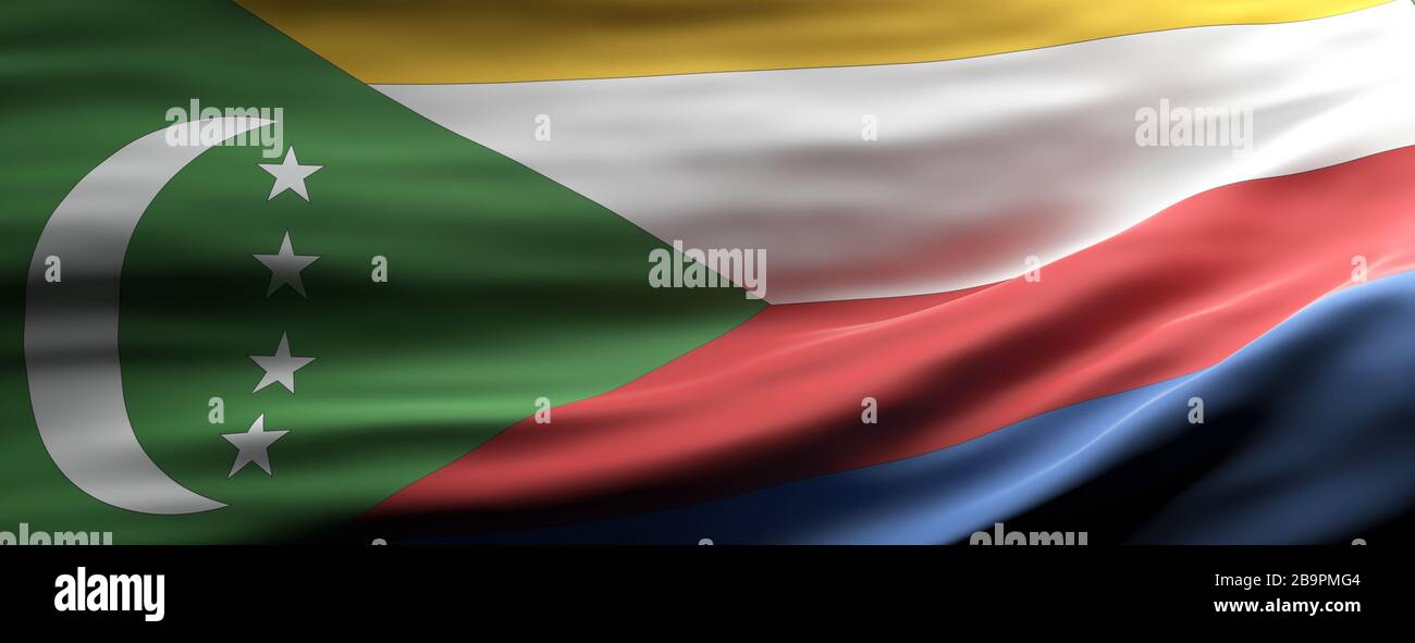 Comoros sign symbol. Comoros national flag waving texture background ...