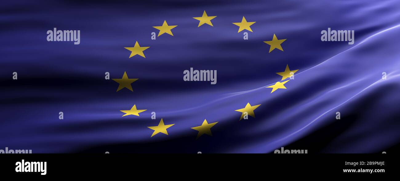 EU sign symbol. European Union flag waving texture background, banner ...