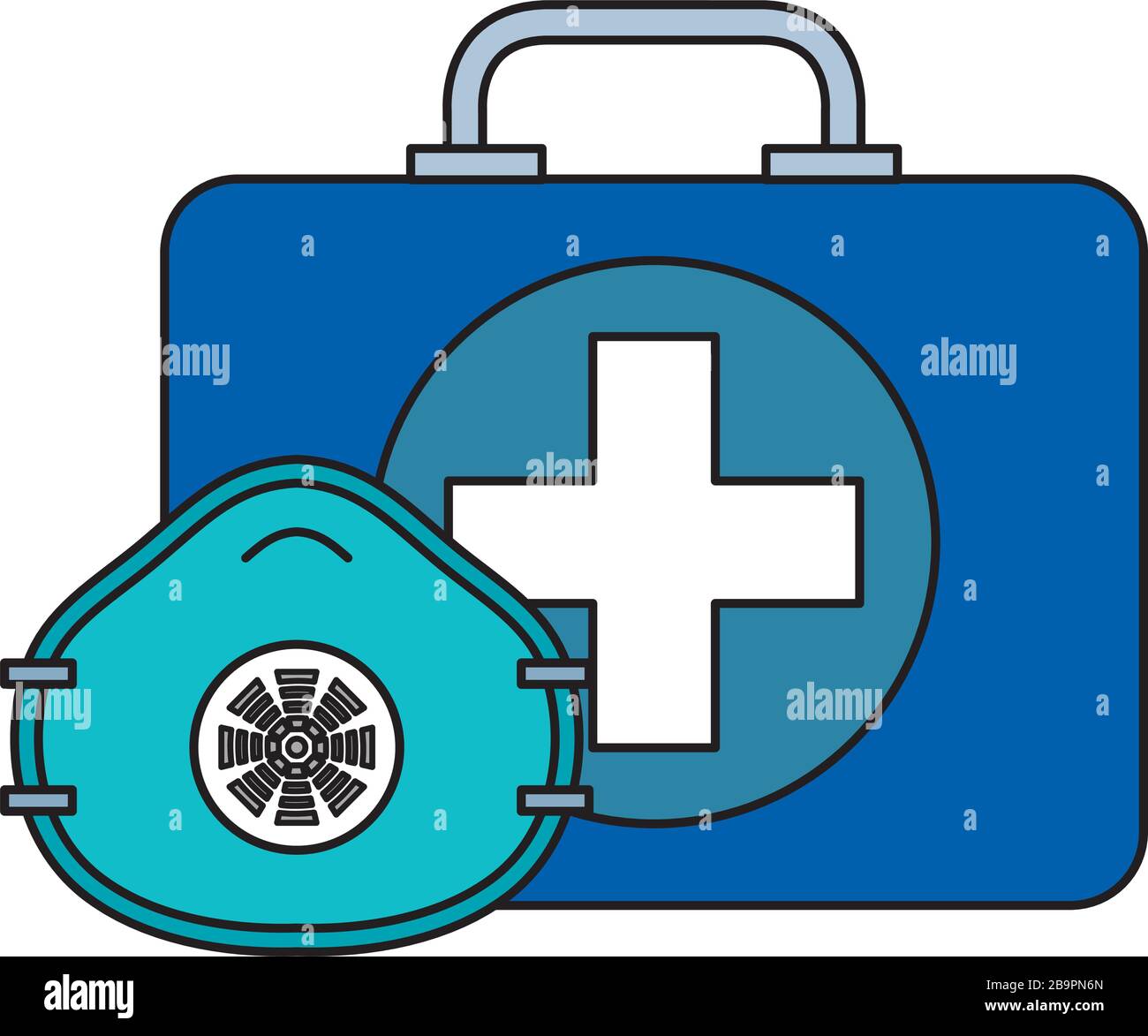 first aid kit with protection respiratory isolated icon Stock Vector ...