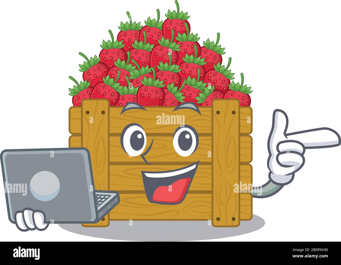 An icon of smart strawberry fruit boxworking with laptop Stock Vector ...