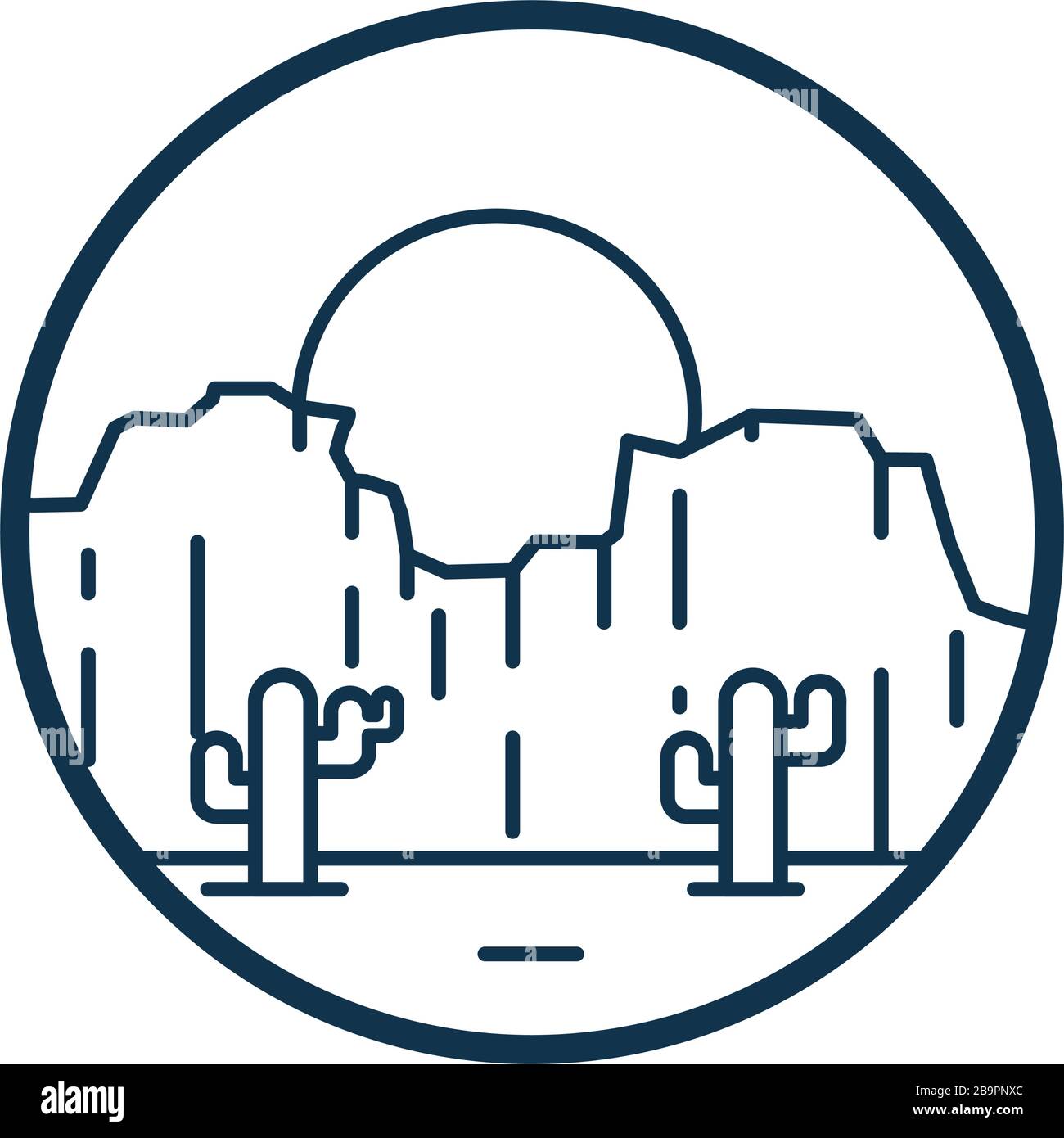 Sun and cactus line style icon design, Landscape nature earth eco ...