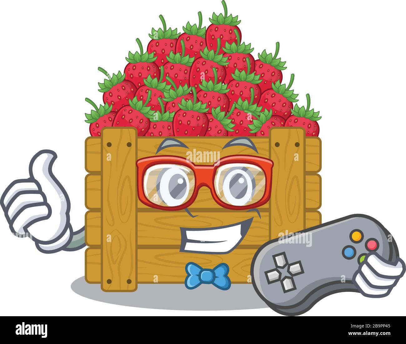 Cool gamer of strawberry fruit box mascot design style with controller ...