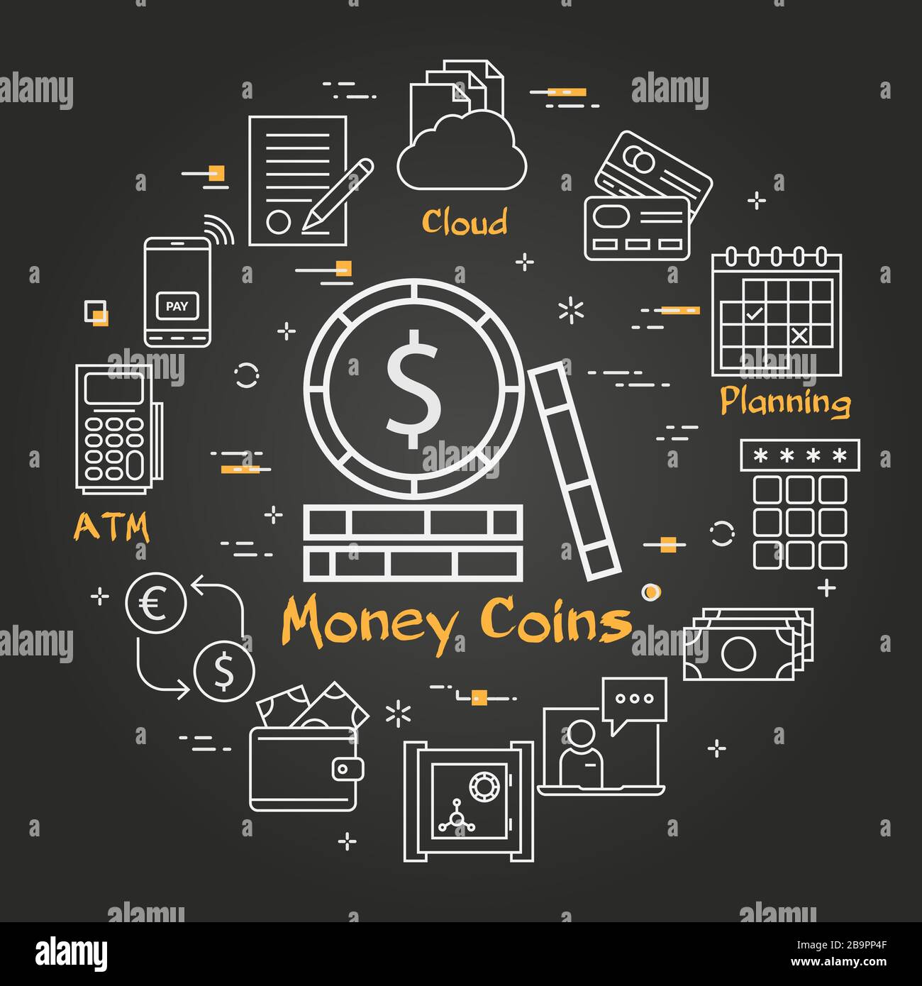 Vector black finance and banking concept - money coins Stock Vector ...