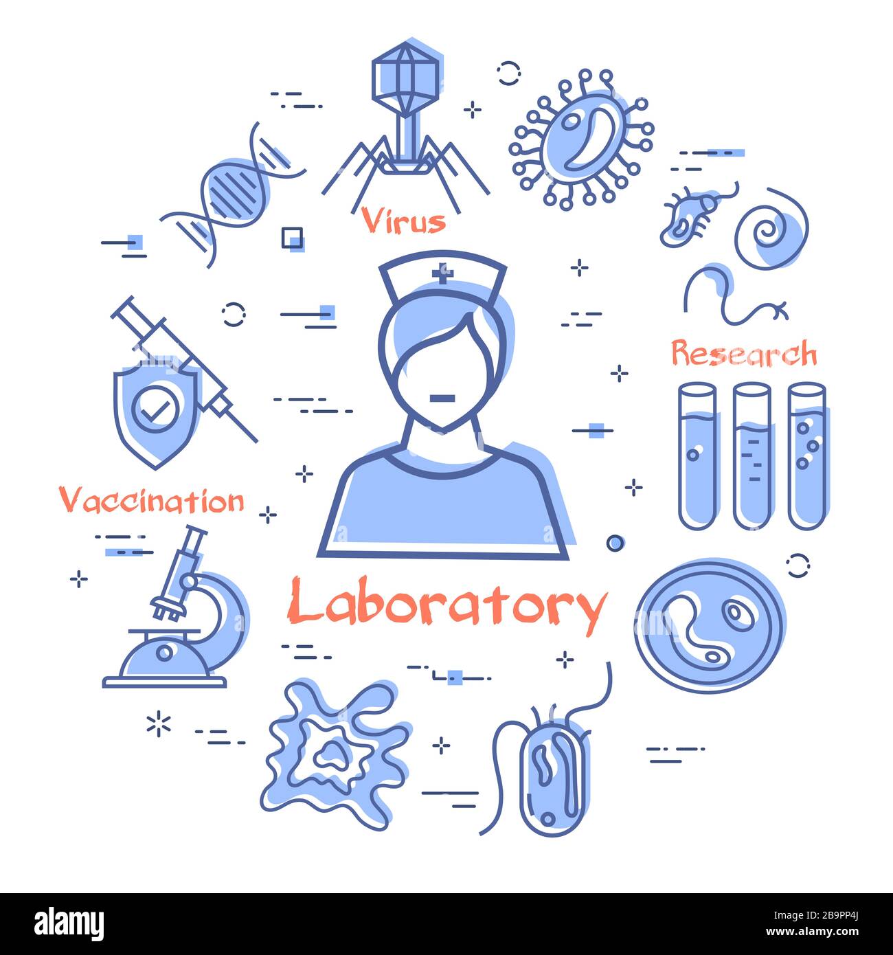 Vector line concept of analysis laboratory woman Stock Vector Image ...
