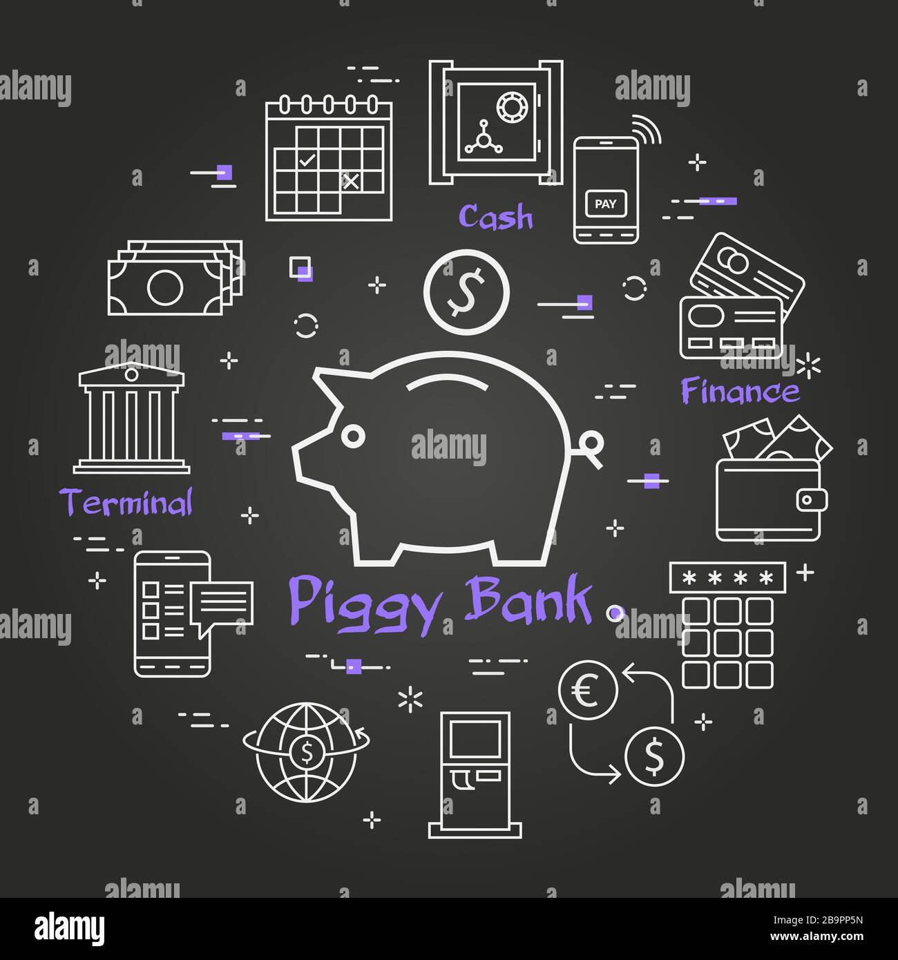Vector black finance and banking line concept - piggy bank Stock Vector ...