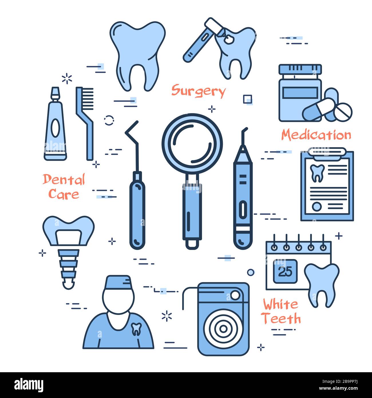Vector blue line round concept - dentist tools Stock Vector Image & Art ...