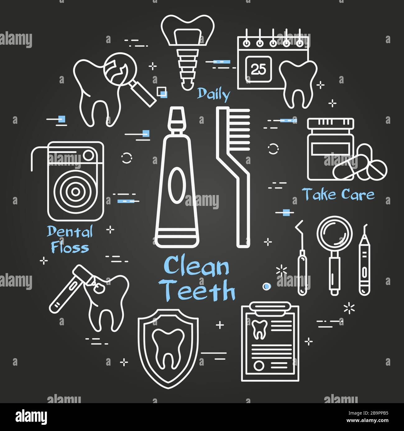 Vector black line round concept - clean teeth Stock Vector Image & Art ...