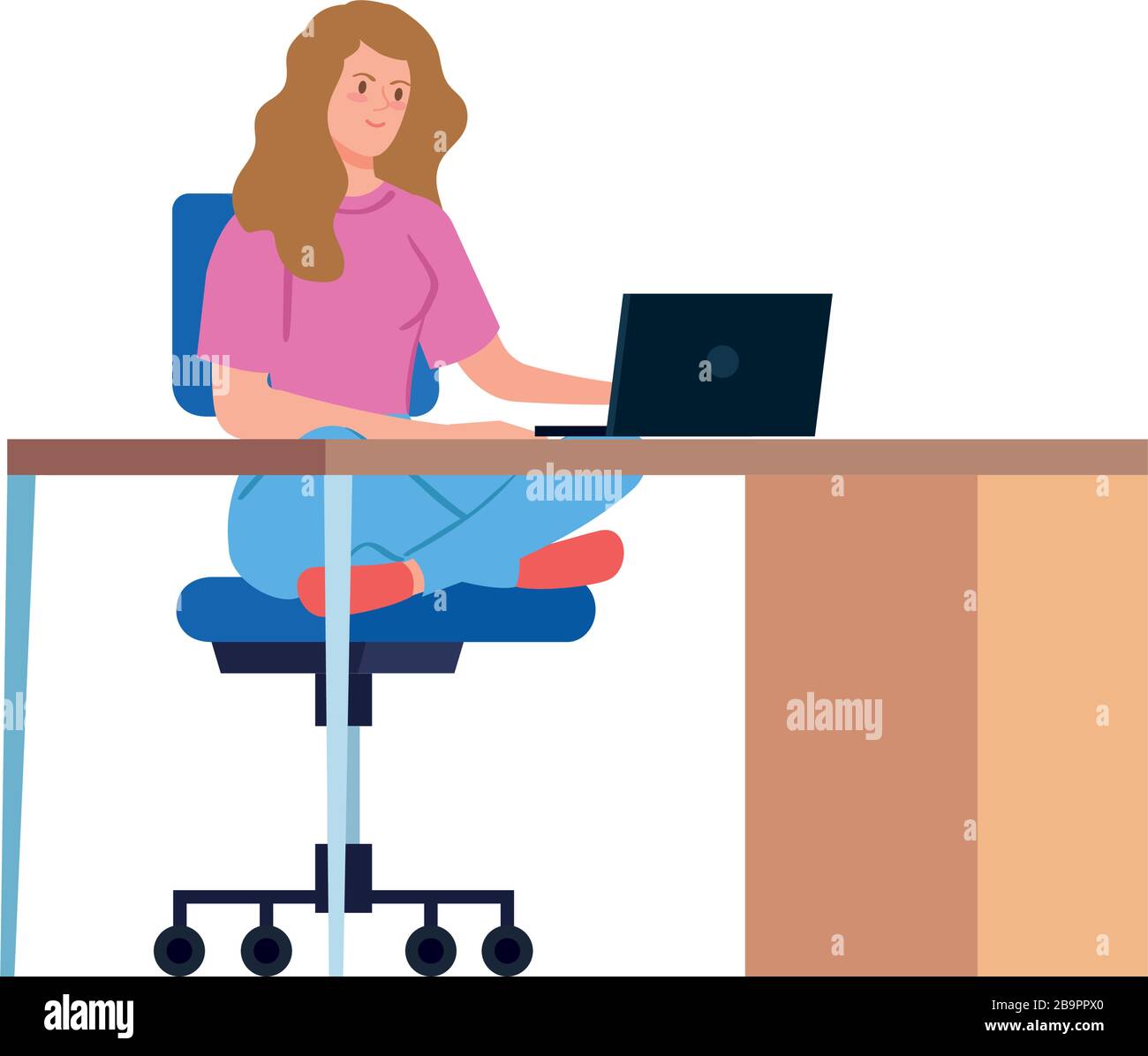 woman working telecommuting with laptop in desk Stock Vector Image ...