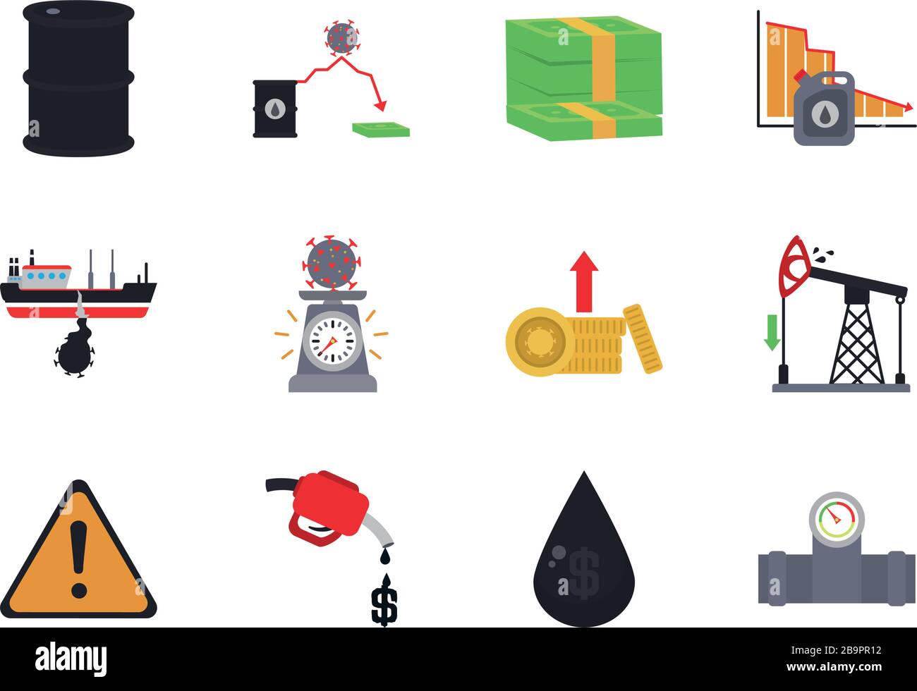 money and the oil crash concept of icon set over white background, flat ...