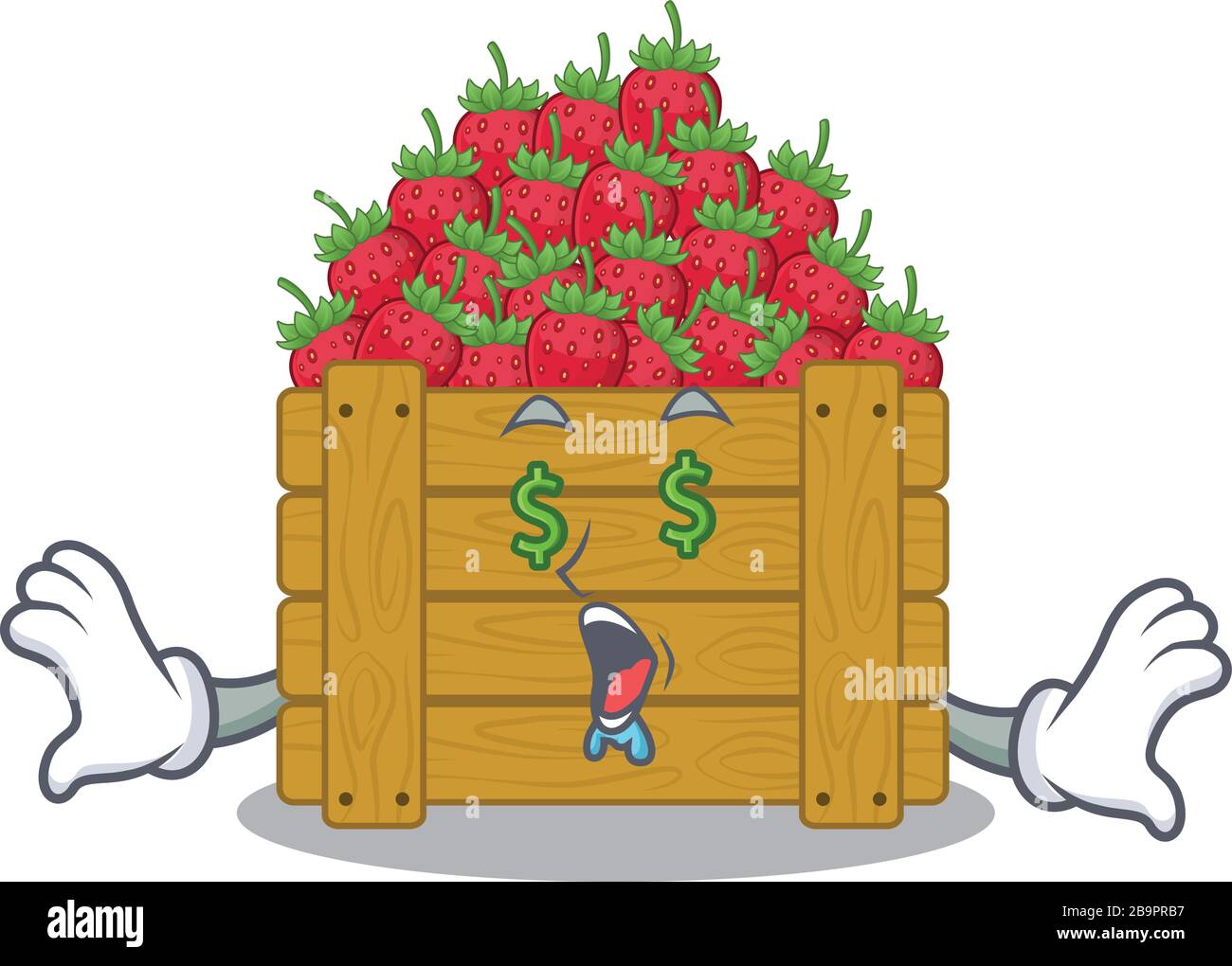 Rich strawberry fruit box with Money eye mascot character style Stock ...