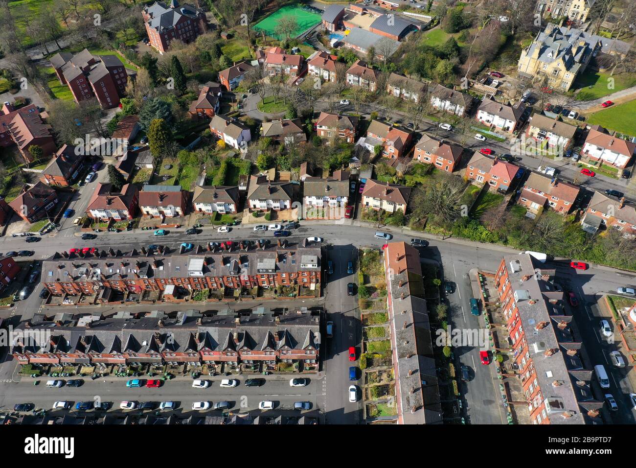 Aerial photo over looking the area of Leeds known as Headingley in West ...