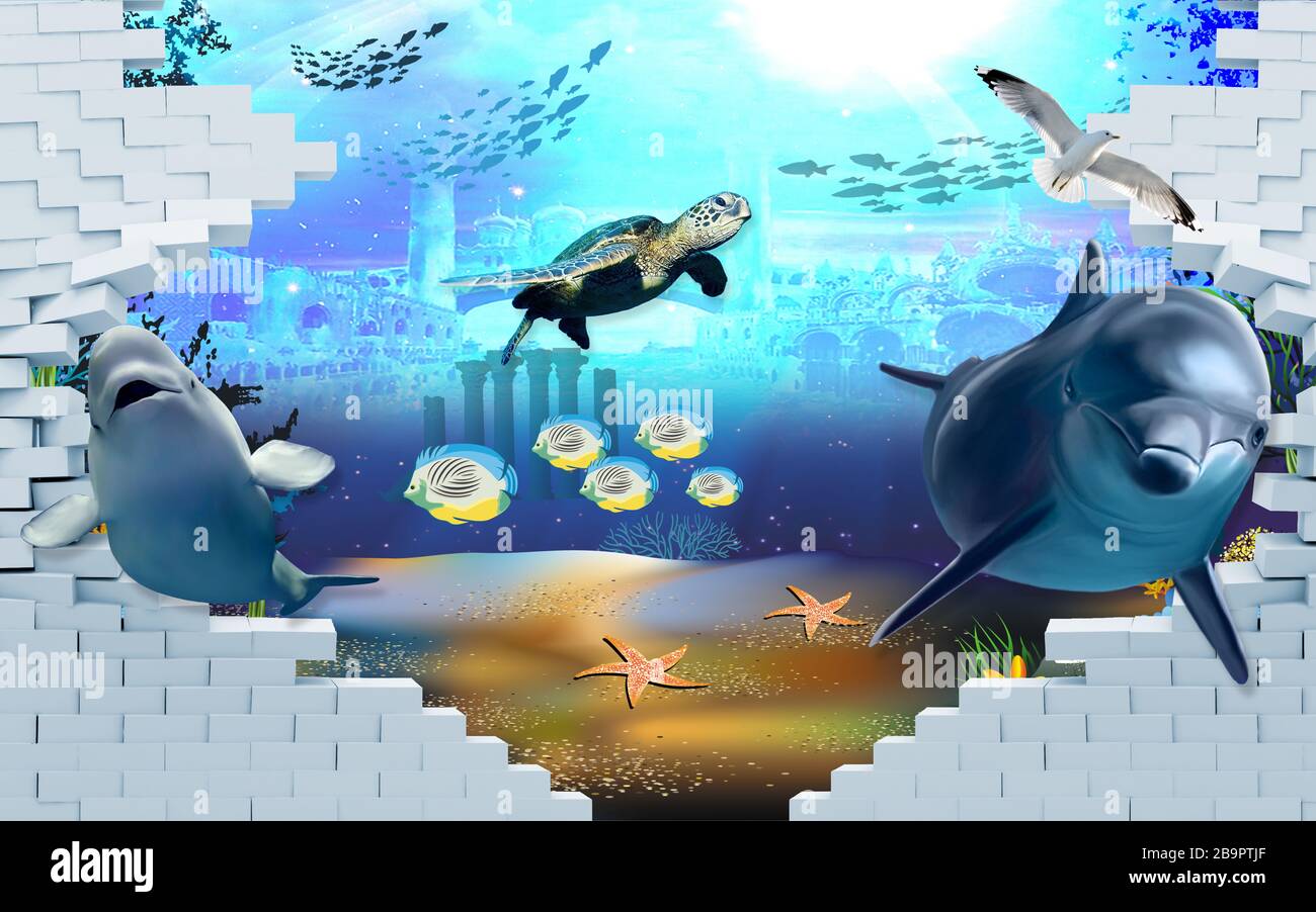 3D Ocean Wall Design Stock Photo - Alamy