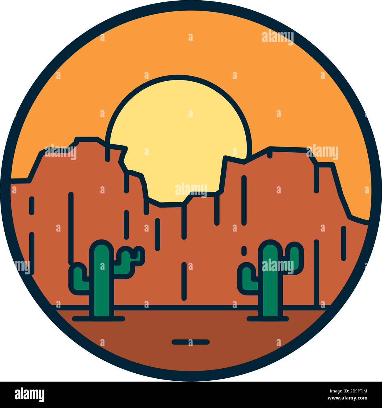 Sun and cactus line and fill style icon design, Landscape nature earth ...