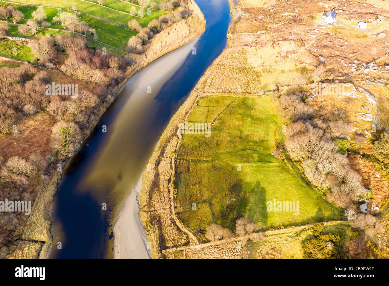 Aerial view of Gweebarra River between Doochary and Lettermacaward in ...