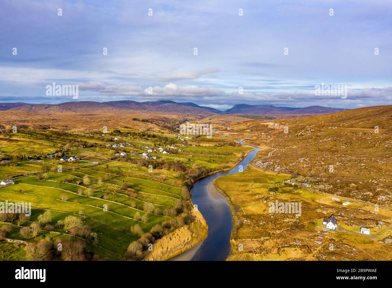 Aerial view of Gweebarra River between Doochary and Lettermacaward in ...