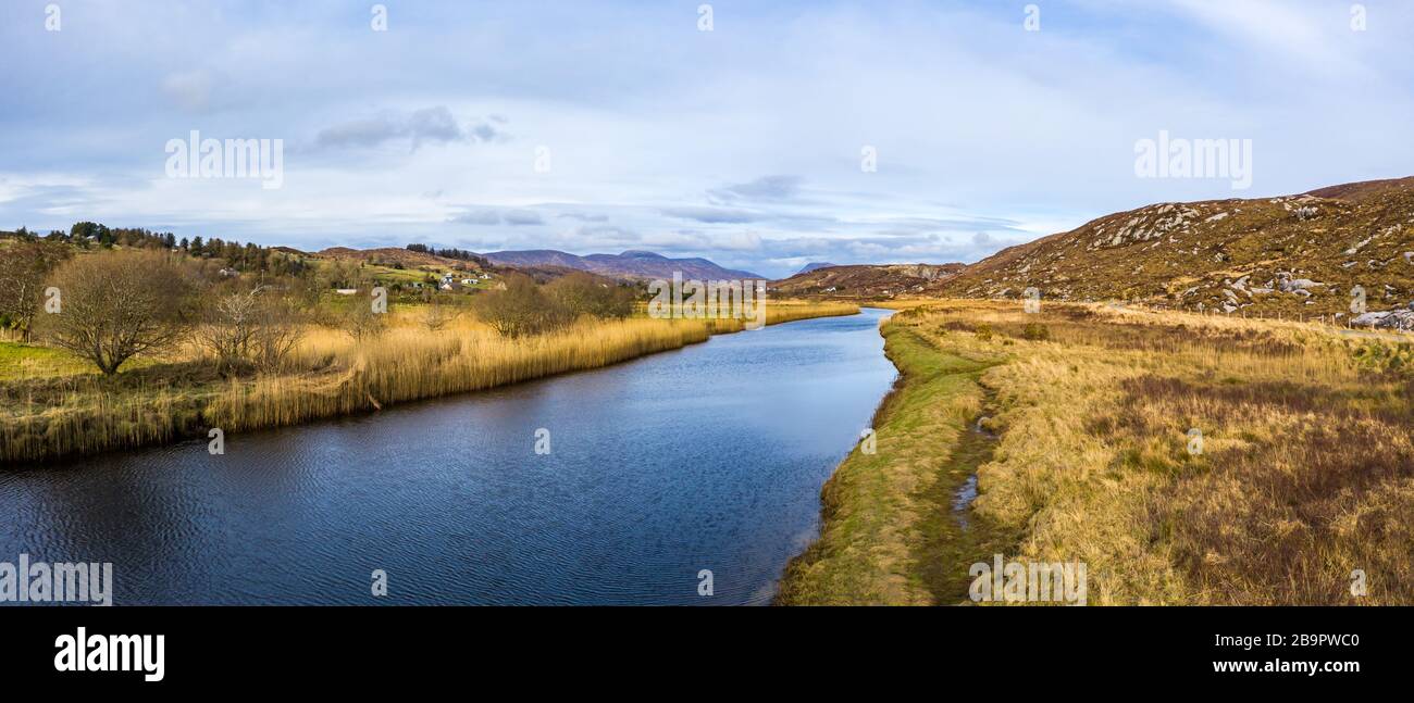 Aerial view of Gweebarra River between Doochary and Lettermacaward in ...