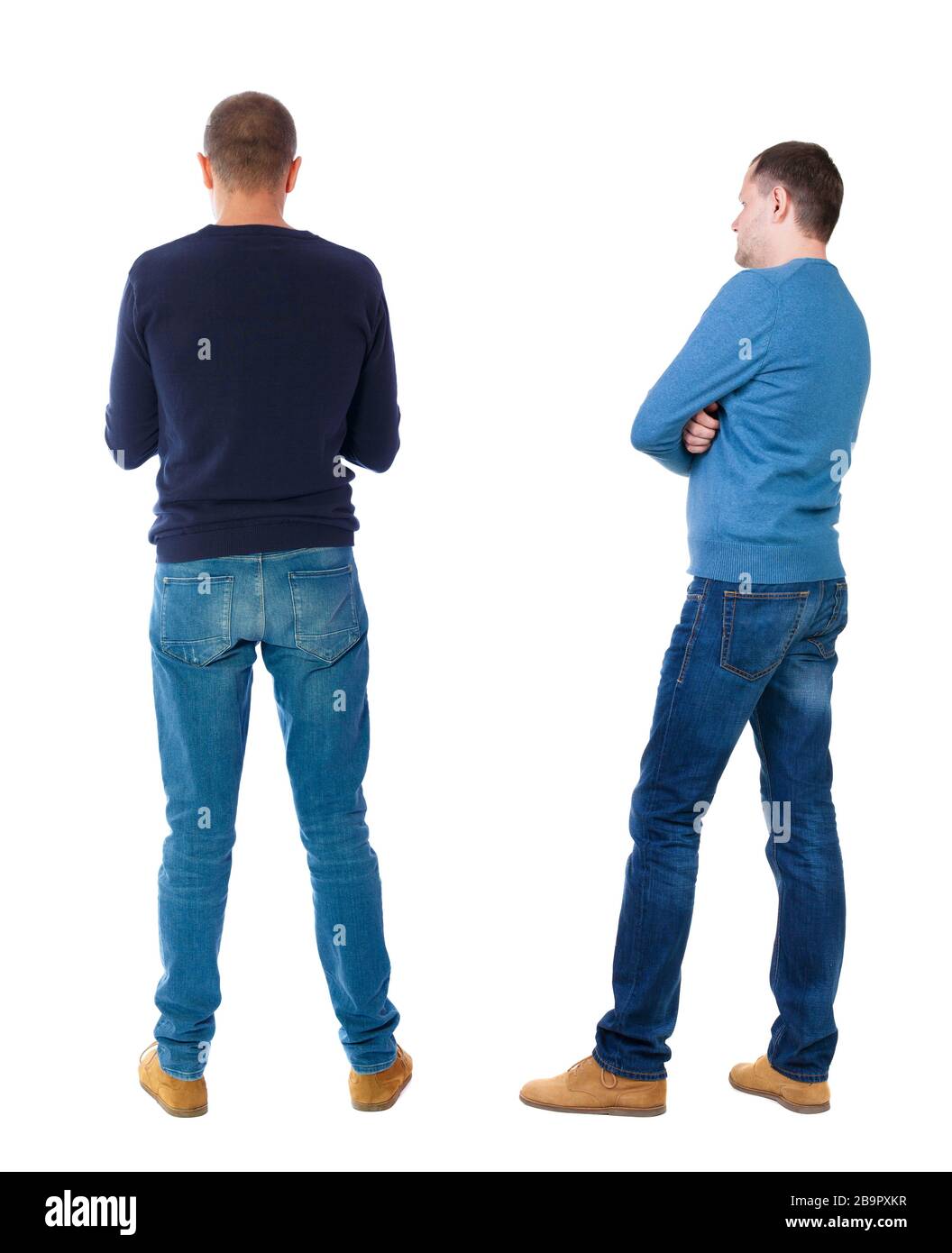 Back view two man in sweater. Rear view people collection. backside ...