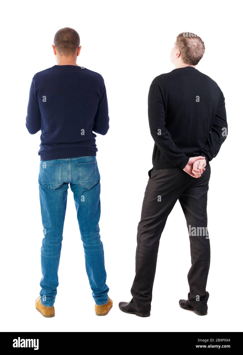 Back view two man in sweater. Rear view people collection. backside ...