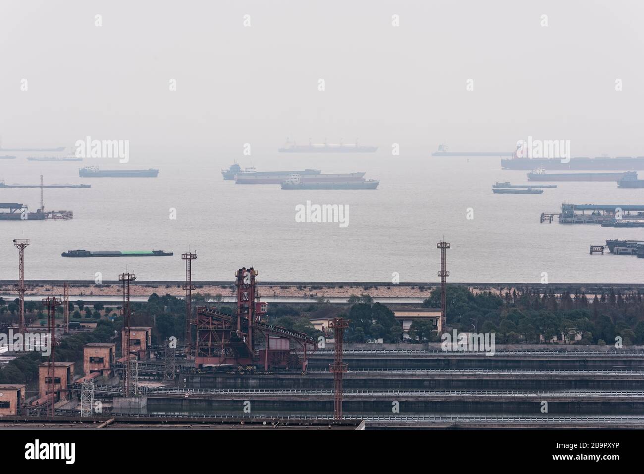 aerial view of an industrial oil port Stock Photo - Alamy