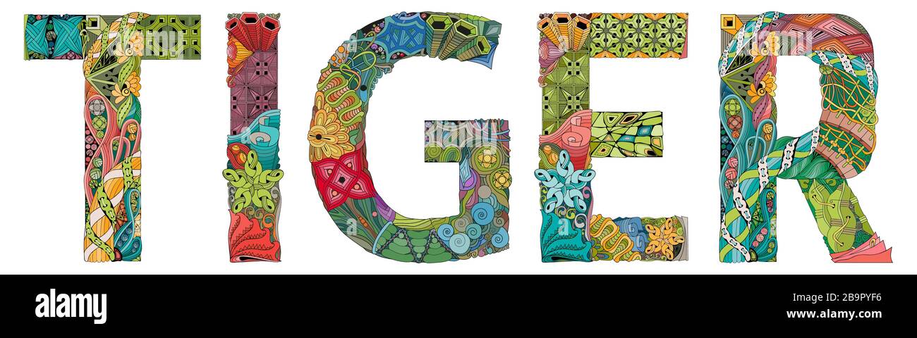 Word tiger. Vector zentangle object for decoration Stock Vector Image ...