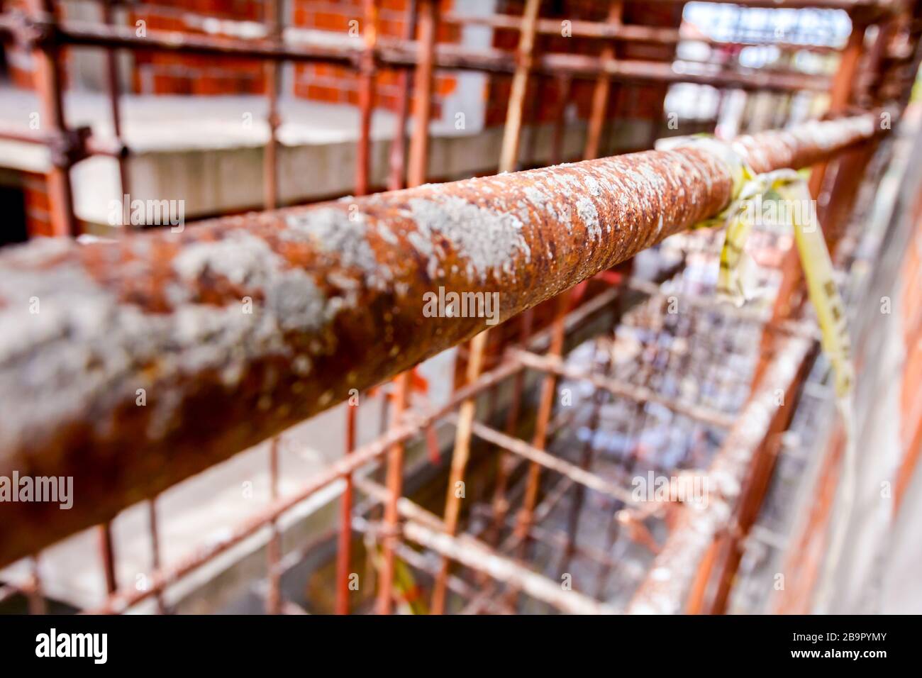 Scaffold is placed against edifice, building under construction Stock ...