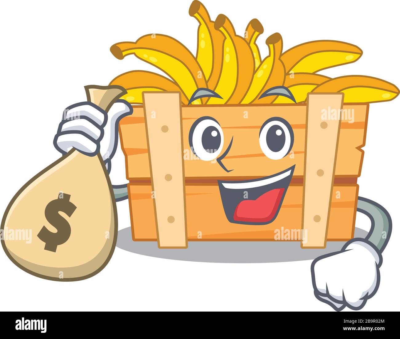 Smiley rich banana fruit box cartoon character bring money bags Stock ...