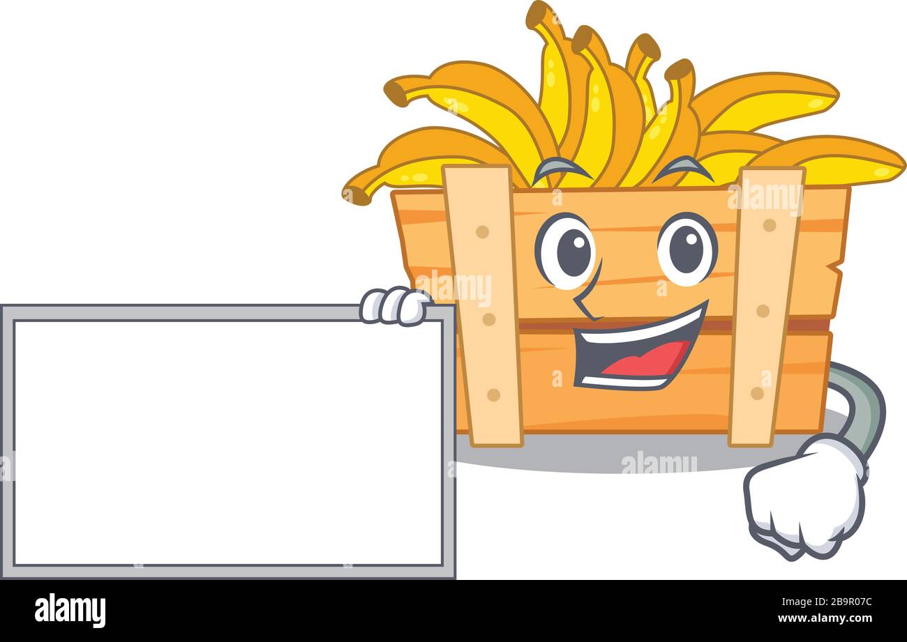 banana fruit box with board cartoon mascot design style Stock Vector ...