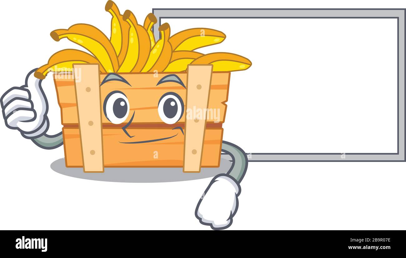 cute banana fruit box cartoon character Thumbs up bring a white board ...