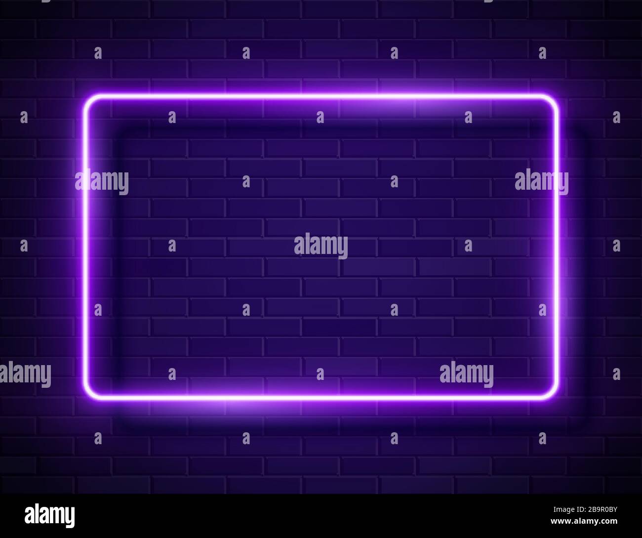 Neon Glowing Rectangle Frame for Banner on Dark Empty Grunge Brick ...