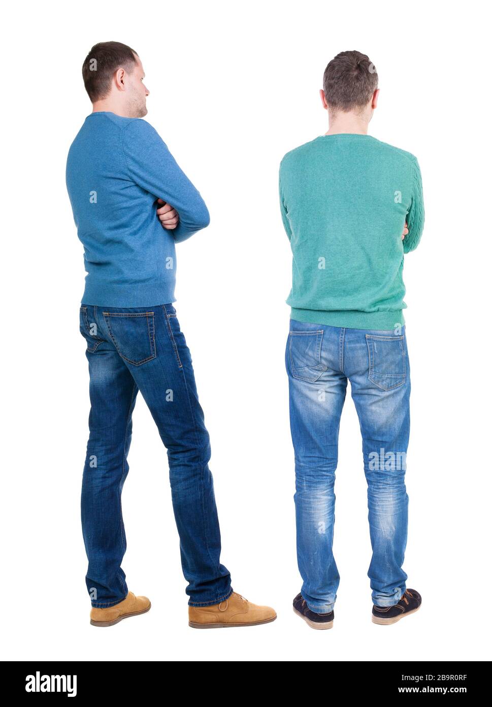 Back view two man in sweater. Rear view people collection. backside ...