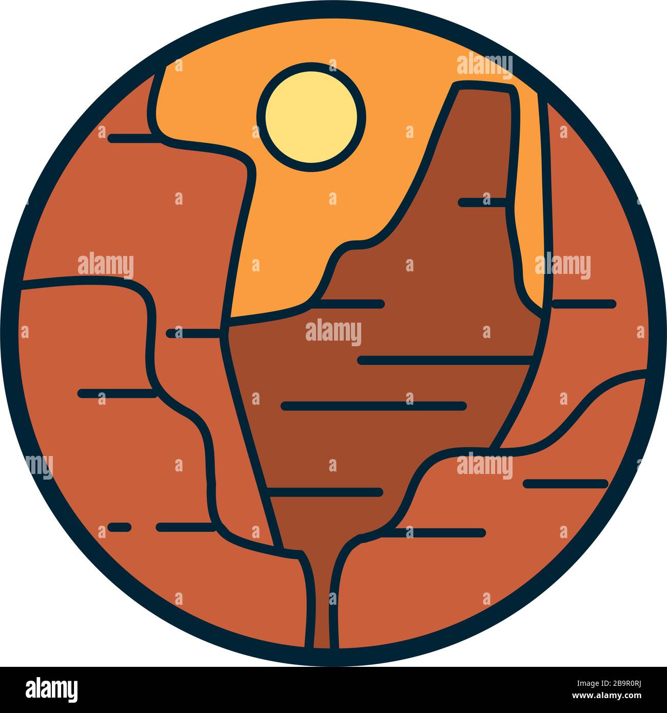 Sun and desert line and fill style icon design, Landscape nature earth ...