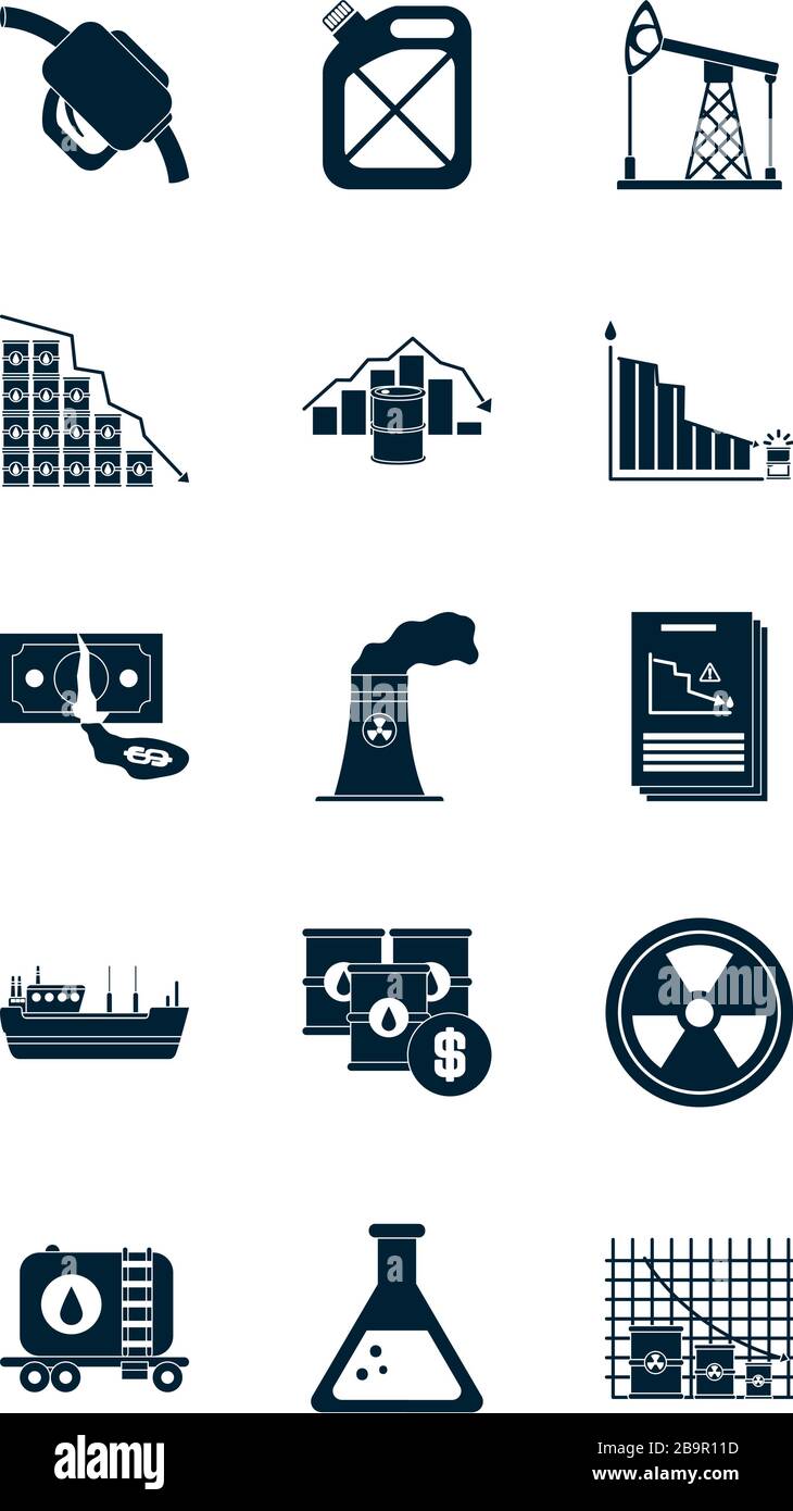 oil barrels and oil crash concept icon set over white background ...