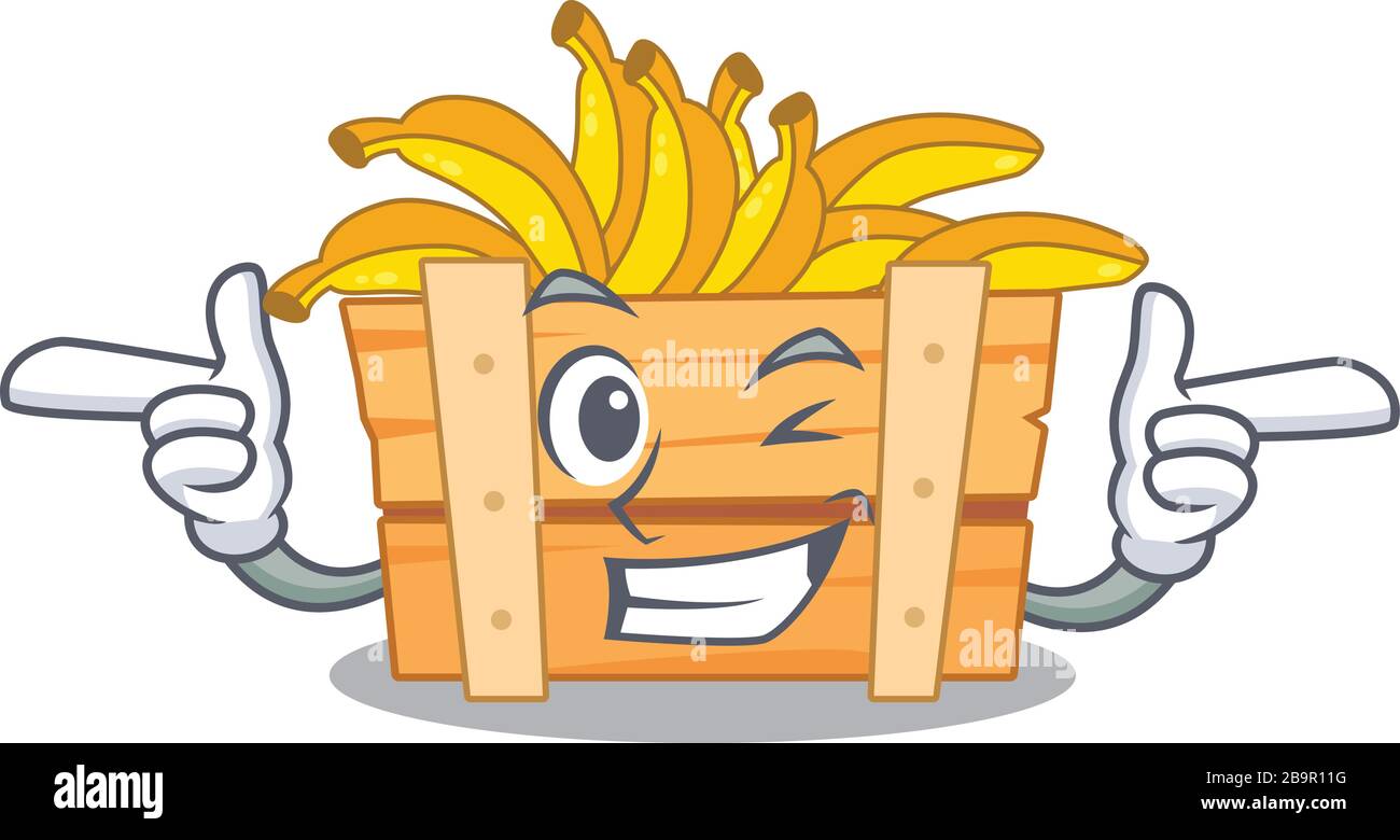 Smiley banana fruit box cartoon design style showing wink eye Stock ...
