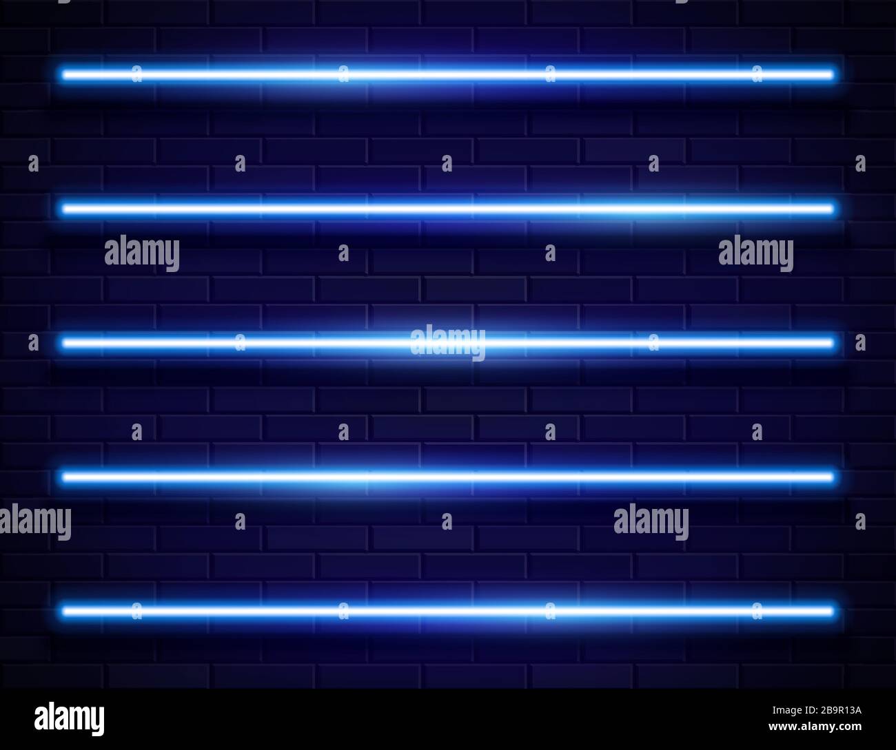 Modern Neon Iridescent Glowing Lines Banner on Dark Empty Grunge Brick ...