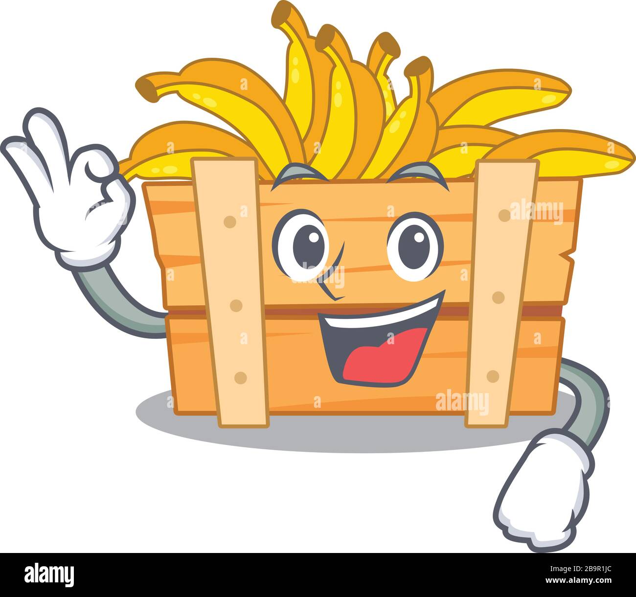 Banana fruit box cartoon character design style making an Okay gesture ...