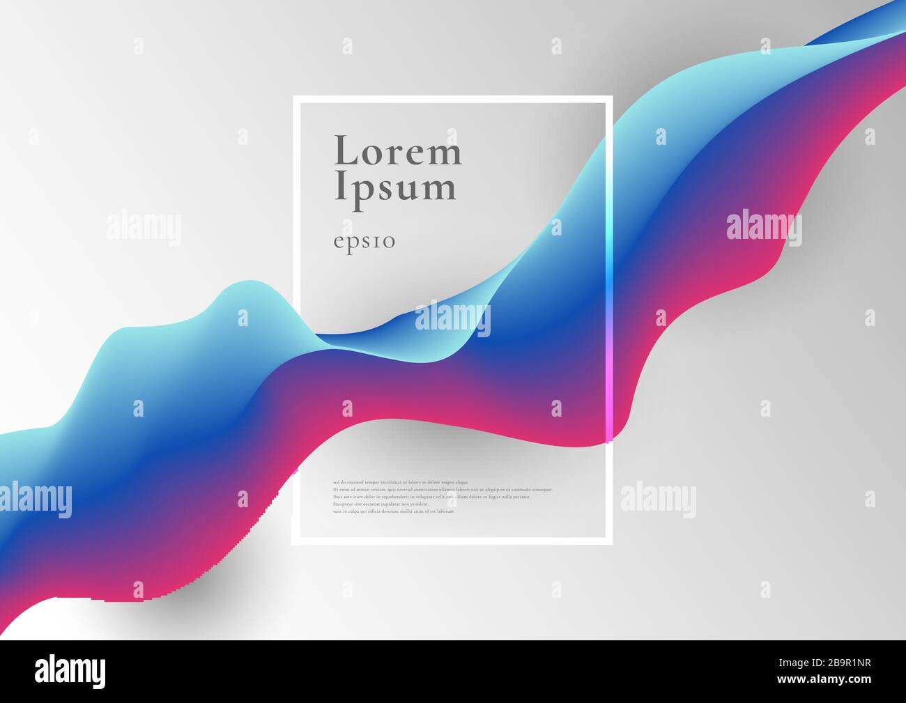 Abstract trendy blue and pink gradient fluid flow shape with frame ...