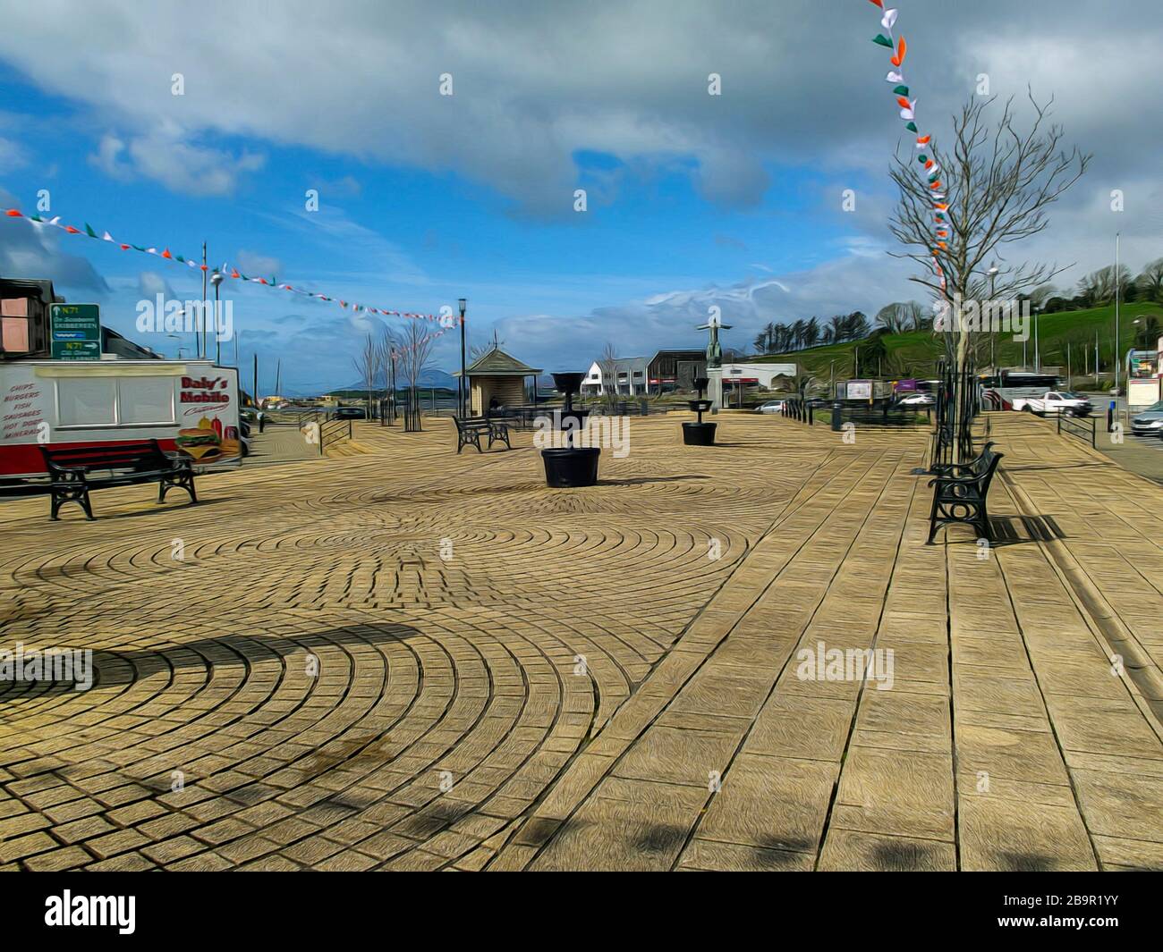 Illustration of Bantry market square in County Cork, Ireland Stock ...