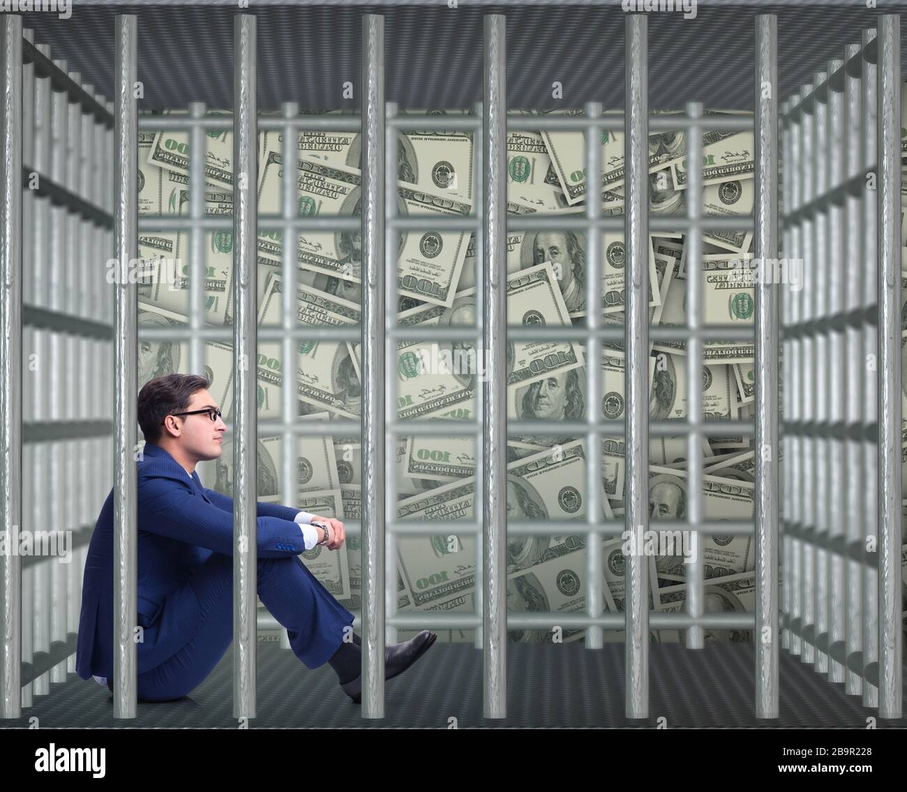 The man trapped in prison with dollars Stock Photo - Alamy