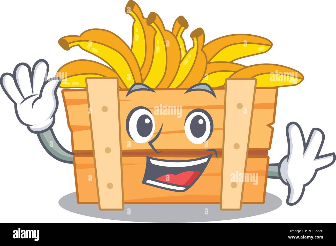 Smiley banana fruit box cartoon mascot design with waving hand Stock ...