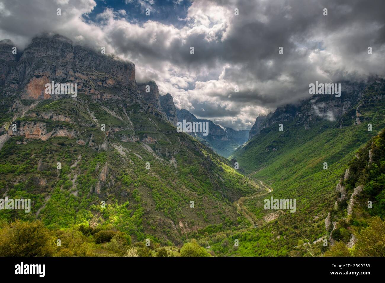 View of Vikos Gorge, a gorge in the Pindus Mountains of northern Greece ...