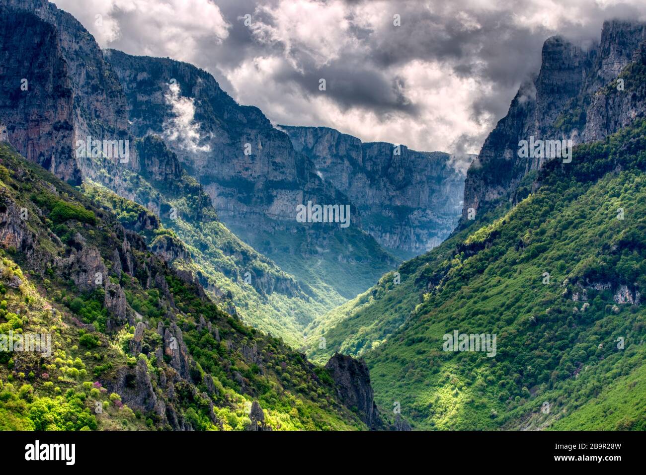 View of Vikos Gorge, a gorge in the Pindus Mountains of northern Greece ...