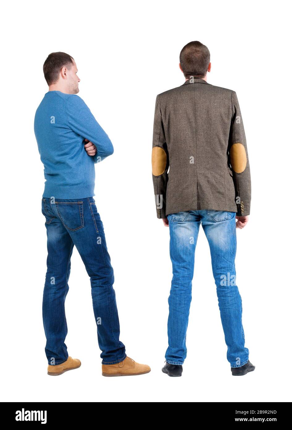 Back view two man in sweater. Rear view people collection. backside ...