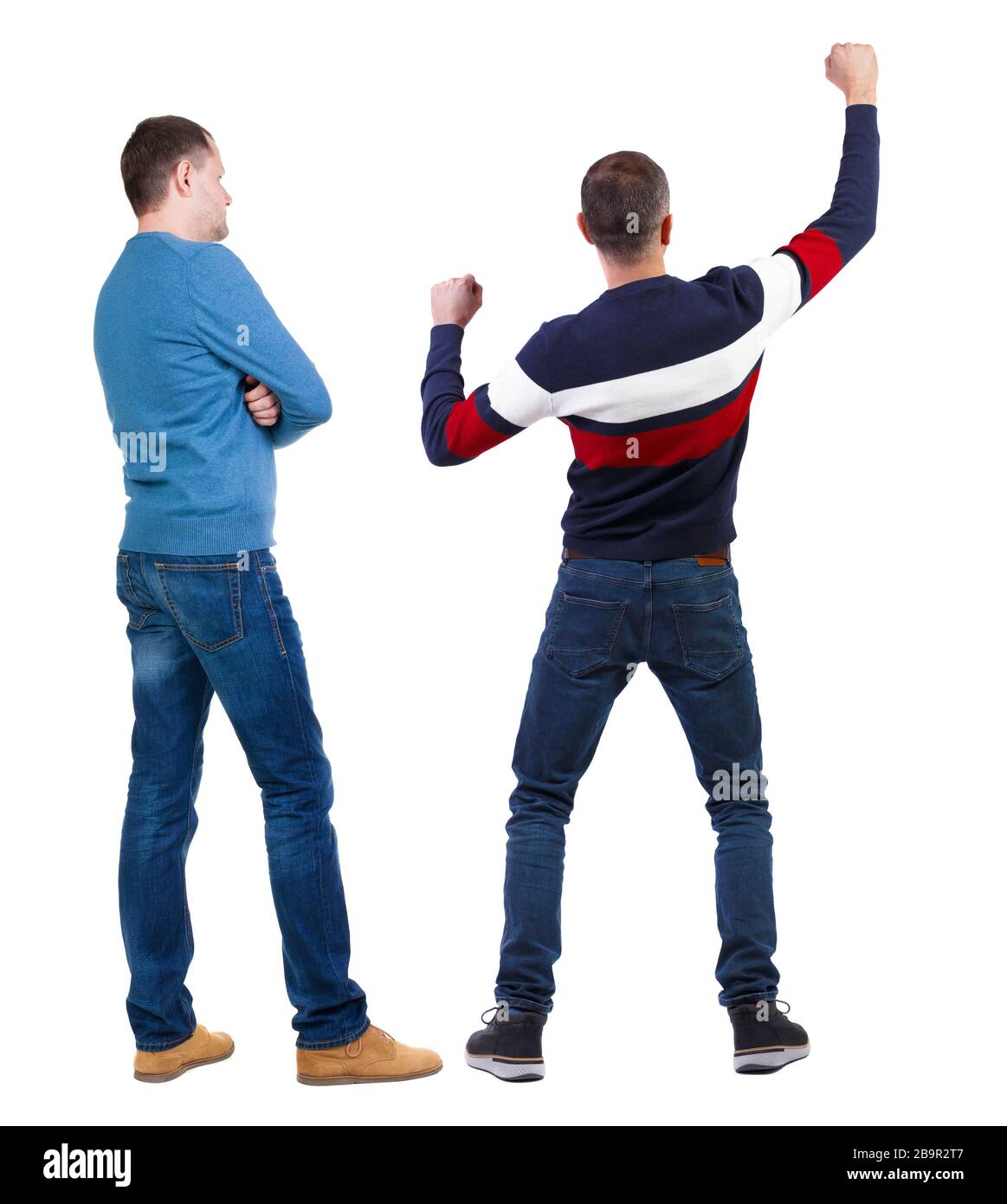 Back view two man in sweater. Rear view people collection. backside ...