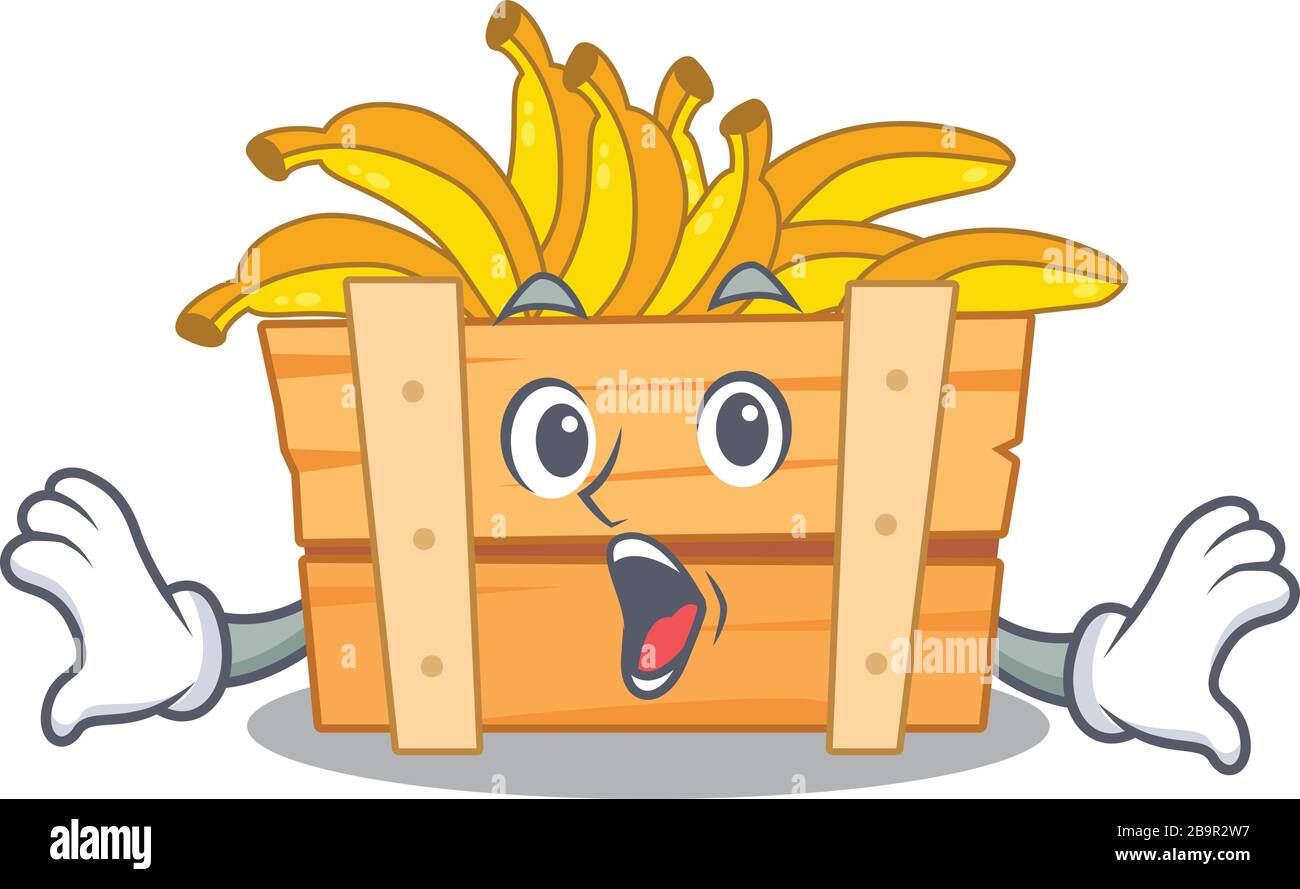 A cartoon character of banana fruit box making a surprised gesture ...