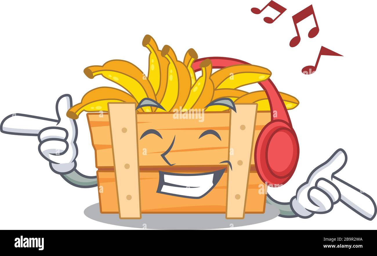 enjoying music banana fruit box cartoon mascot design Stock Vector ...